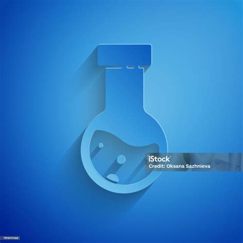종이 절단 테스트 튜브 및 플라스크 화학 실험실 테스트 아이콘파란색 배경에 격리 실험실 유리 표지판 종이 아트 스타일입니다 벡터