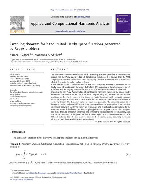 Pdf Sampling Theorem For Bandlimited Hardy Space Functions Generated