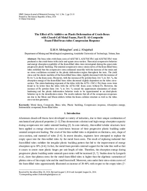 Pdf The Effect Of Fe Additive On Plastic Deformation For Crush Boxes With Closed Cell Metal