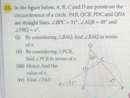 Solved In The Figure Below A B C And D Are Points On The Circumference Of A Circle PAB QCB