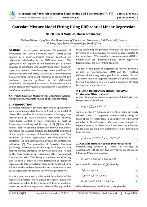 Pdf Gaussian Mixture Model Fitting Using Differential Linear Regression