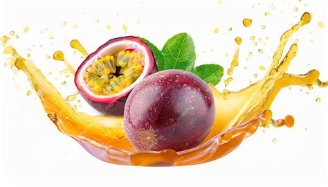 Red Passion Fruit With Passionfruit Juice Splash Isolated On White Background Premium Ai