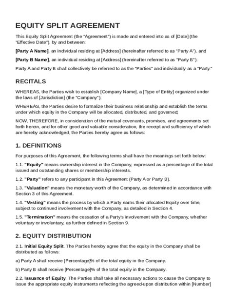 Equity Split Agreement Template Fill Out And Sign Online Dochub