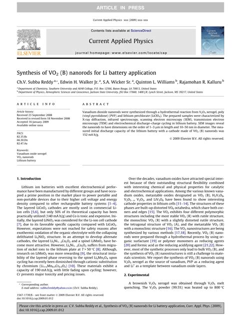 Pdf Vanadium Oxide Nanorods For Li Ion Battery Applications