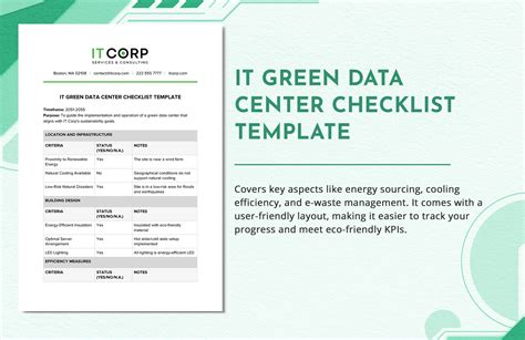 IT Green Data Center Checklist Template In Word PDF Google Docs