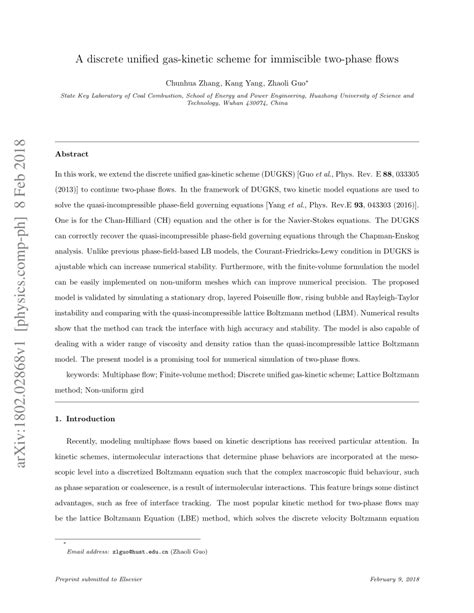 Pdf A Discrete Unified Gas Kinetic Scheme For Immiscible Two Phase Flows