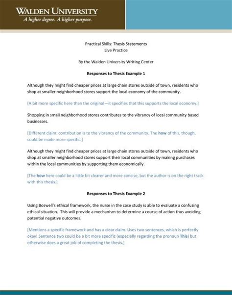 Thesis Statement Examples Writing Center Walden University