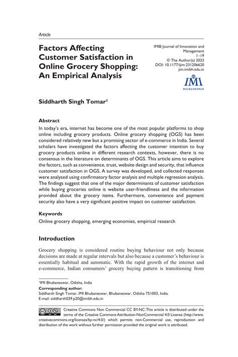 Pdf Factors Affecting Customer Satisfaction In Online Grocery Shopping An Empirical Analysis
