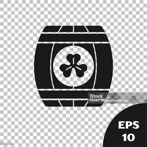 투명 한 배경에 격리 된 4 개의 잎 클로버 아이콘 검은 나무 배럴입니다 알코올 통 맥주 위스키 와인나무 통 벡터 일러스트레이션 낮에 대한 스톡 벡터 아트 및 기타 이미지