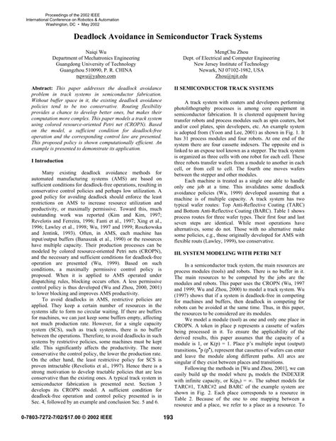 Pdf Deadlock Avoidance In Semiconductor Track Systems
