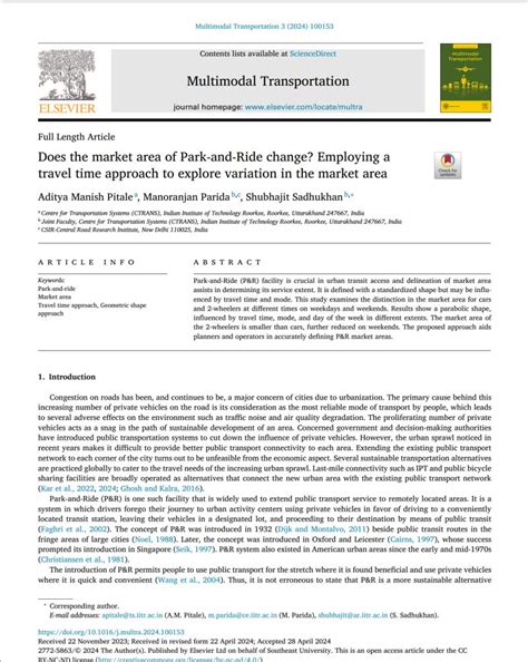 Park And Ride Market Research Paper By Iit Roorkee Shubhajit Sadhukhan Posted On The Topic