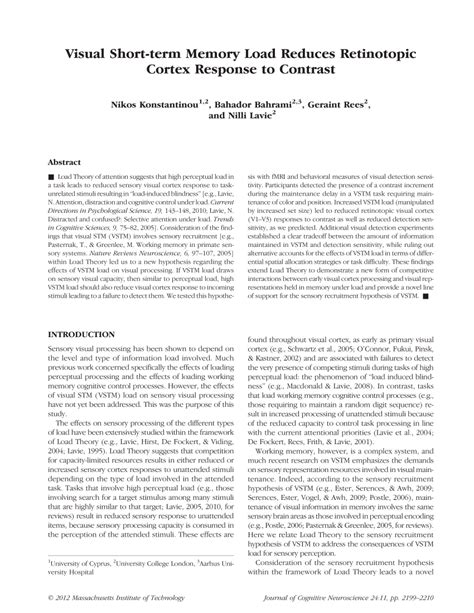 Pdf Visual Short Term Memory Load Reduces Retinotopic Cortex Response To Contrast