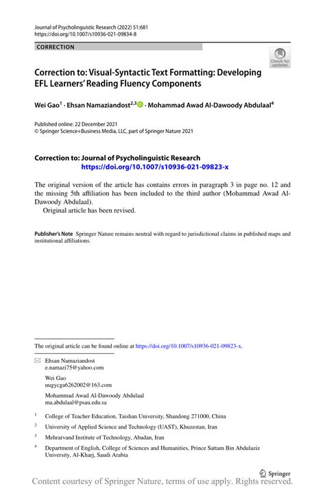 Correction To Visual Syntactic Text Formatting Developing Efl