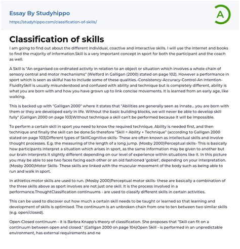 Classification Of Skills Essay Example Classification Of Skills Essay Example