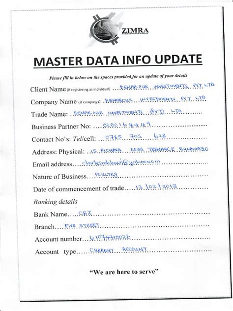 Zimra Master Data Form Pdf