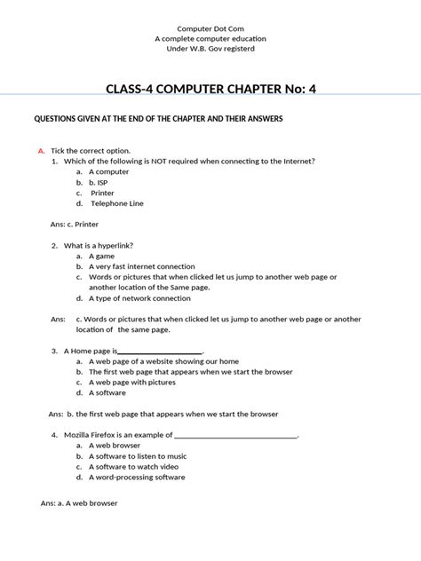 Class 4 Computers Chapter 4 Nternet The Web Browser Ms Subhashree Rout Pdf World Wide Web