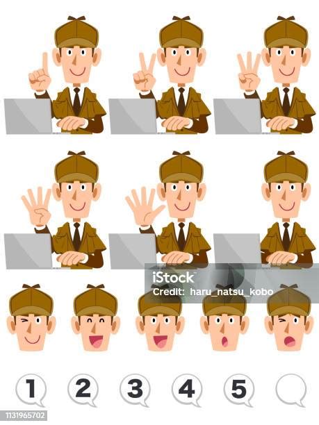 손가락으로 숫자를 계산 하는 탐정의 상체와 개인용 컴퓨터의 표현과 숫자의 집합 노트북에 대한 스톡 벡터 아트 및 기타 이미지 노트북 데스크탑 컴퓨터 말하기 Istock