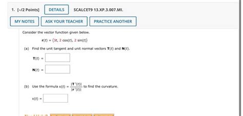 Solved Consider The Vector Function Given Below