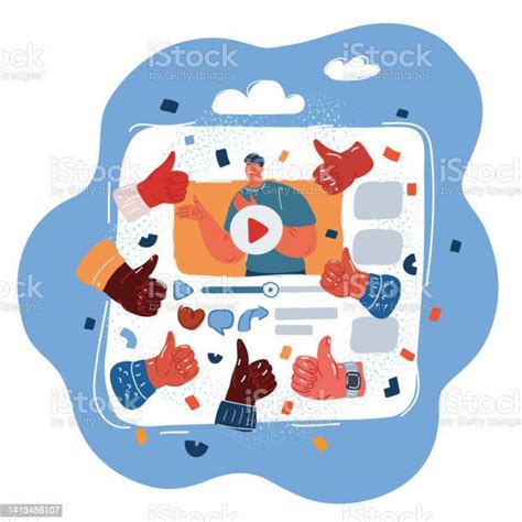 엄지 손가락처럼 인기있는 비디오 블로거의 벡터 일러스트 레이 션 개념에 대한 스톡 벡터 아트 및 기타 이미지 개념 남자 남자들만 Istock