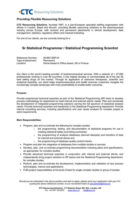 Senior Statistical Programmer 50 887 Ssp W Pdf