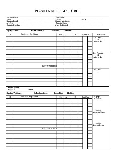 Planilla De Juego Futbol Pdf Asociación De Futbol Deportes