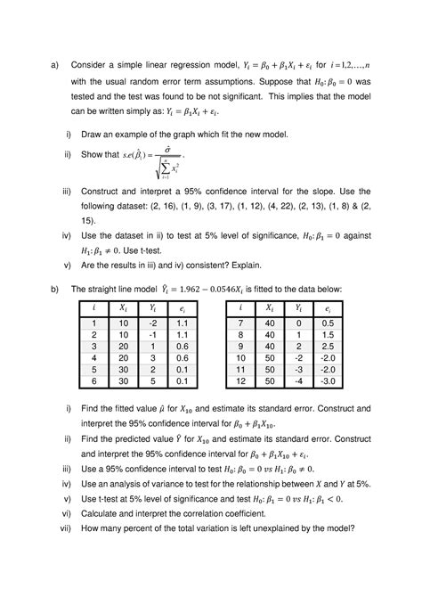 Supplementary Questions A Consider A Simple Linear Regression Model