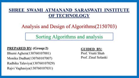Analysis And Design Of Algorithms Sorting Algorithms And Analysis Ppt