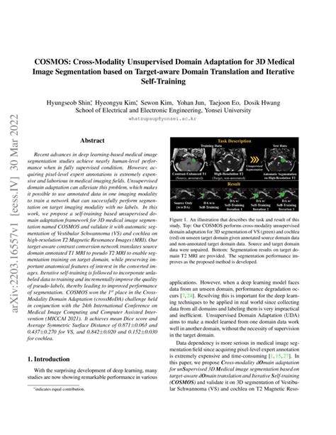 Cosmos Cross Modality Unsupervised Domain Adaptation For 3d Medical Image Segmentation Based On