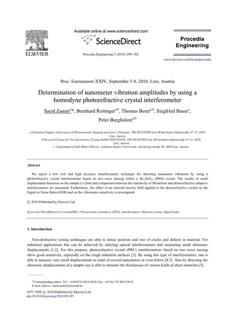 Pdf Determination Of Nanometer Vibration Amplitudes By Using A Homodyne Photorefractive
