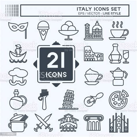 아이콘 세트 이탈리아 교육 기호에 적합합니다 선 스타일 편집 가능한 간단한 디자인 디자인 템플릿 벡터 간단한 그림 베네치아 이탈리아에 대한 스톡 벡터 아트 및 기타 이미지