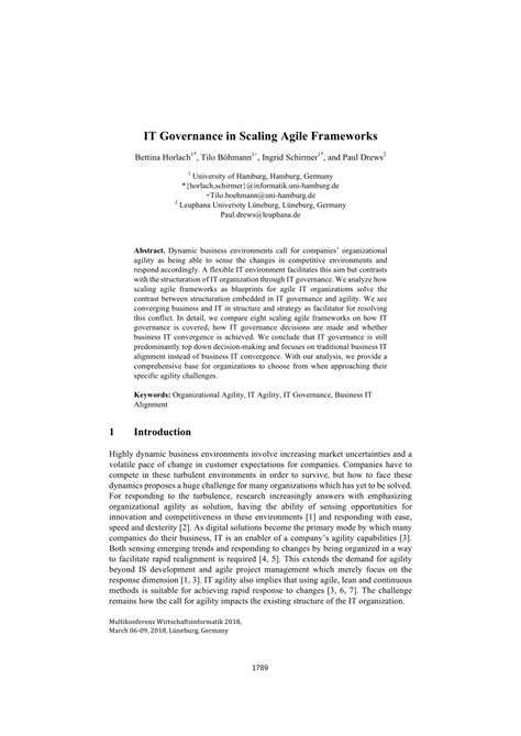 Pdf It Governance In Scaling Agile Frameworks