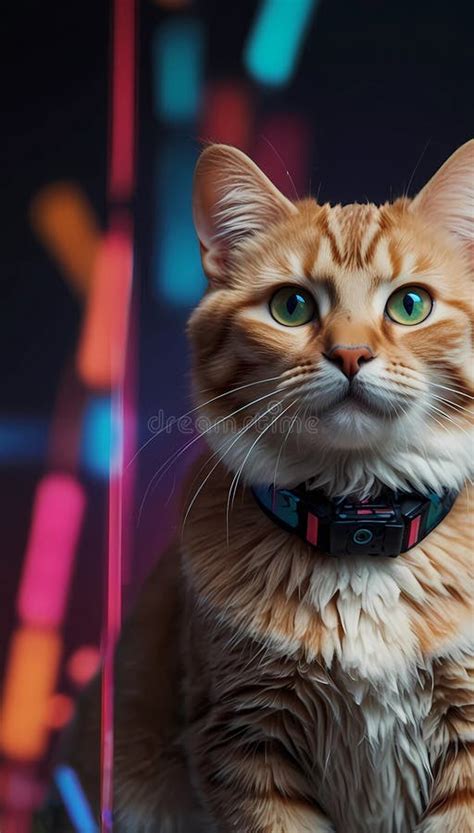 Cute Cate With Colorful And Futuristic 3d Stock Illustration