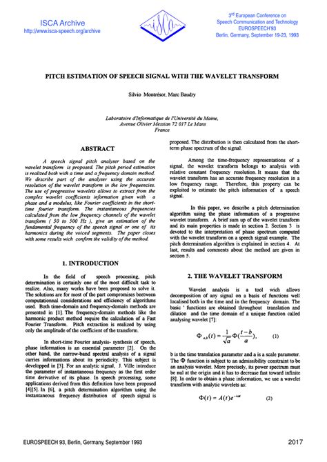 Pdf Pitch Estimation Of Speech Signal With The Wavelet Transform