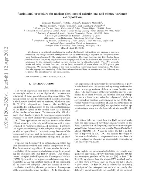 Pdf Variational Procedure For Nuclear Shell Model Calculations And Energy Variance Extrapolation