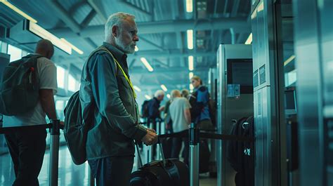 Travelers At Security Checkpoint Placing Items In Bins Walking Through