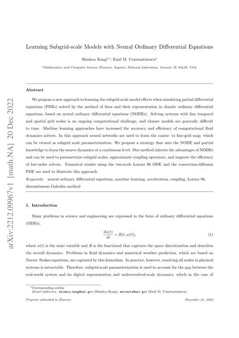 Pdf Learning Subgrid Scale Models With Neural Ordinary Differential