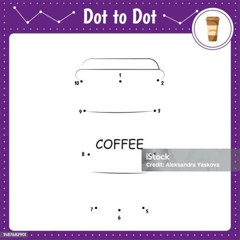 점을 연결합니다 커피 한 잔 점 교육 게임에 점 취학 전 아동을위한 색칠 공부 책 활동 워크 시트 벡터 일러스트레이션 유치원에 대한 스톡 벡터 아트 및 기타 이미지 Istock