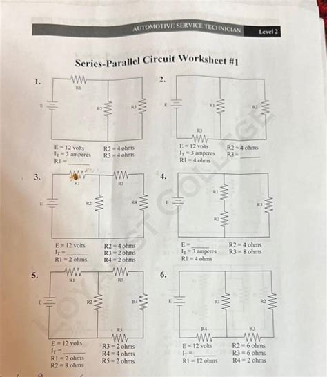 Solved Series Parallel Circuit Worksheet 1 E 12 Volts I T 3