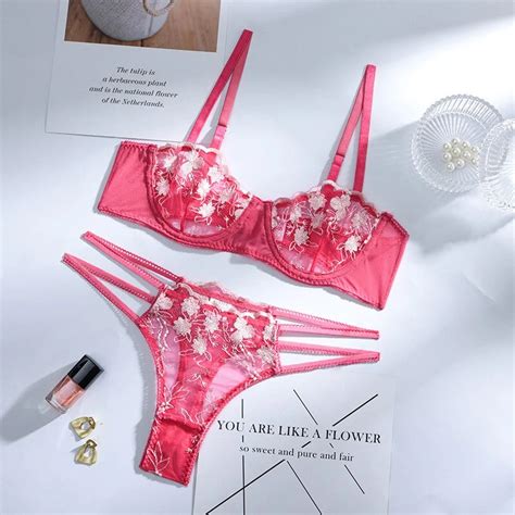 Toloer Blue Lace Up Underwire Sexy Lingerie Set Lace Floral Sheer Bra And Panty Set Underwear