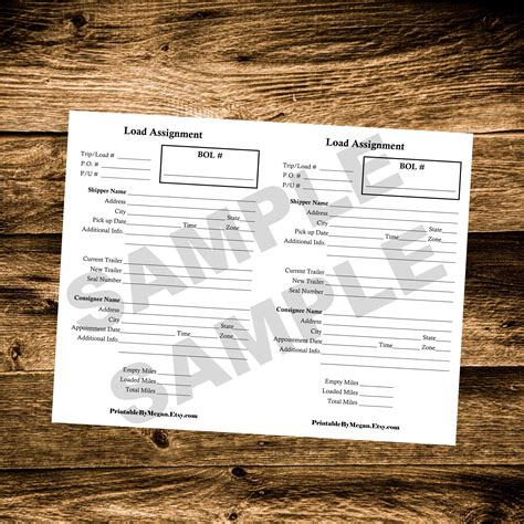 professional driver load assignment sheets trucking load assignment