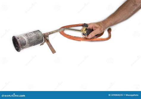Gas Torch In The Male Hand On A White Stock Image Image Of Asphalt Melting
