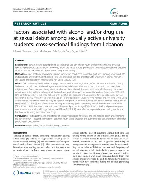 PDF Factors Associated With Alcohol And Or Drug Use At Sexual Debut Among Sexually Active