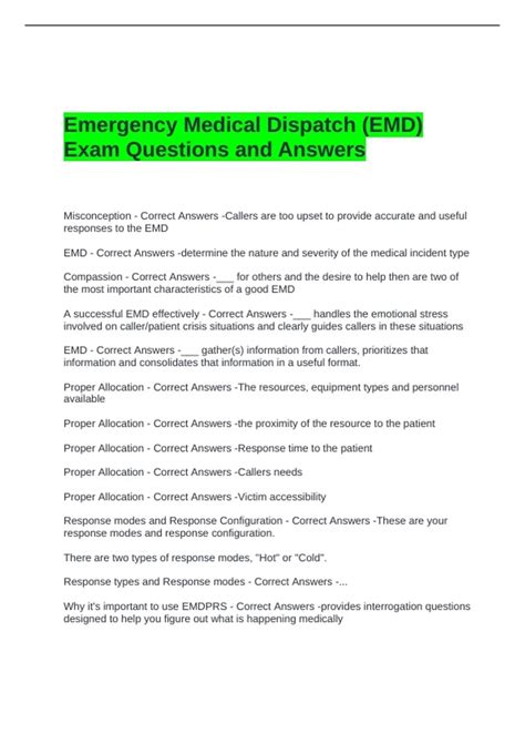 Emergency Medical Dispatch Emd Exam Questions And Answers Priority