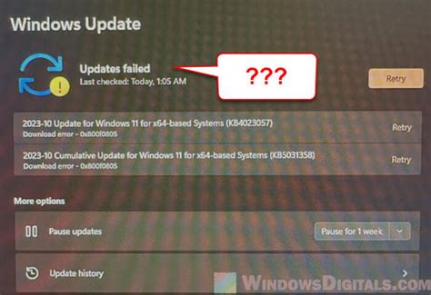 Windows 11 Updates Failed With A Retry Button