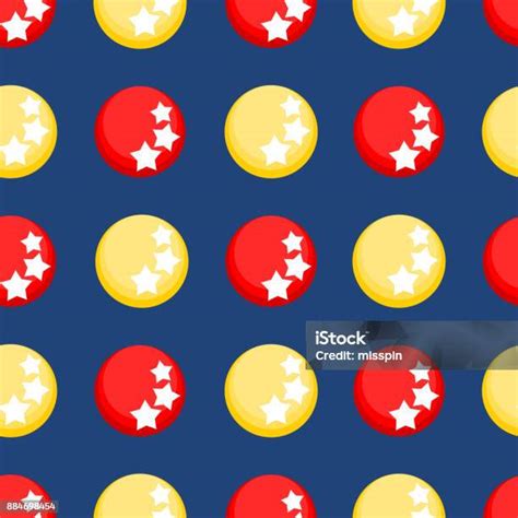 해군 파란색 배경에 빨간색과 밝은 노란색 공 완벽 한 패턴 벡터입니다 0명에 대한 스톡 벡터 아트 및 기타 이미지 0명 공 스포츠 장비 날씨 Istock