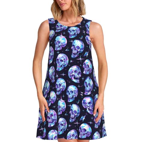 Ratiio Crystal Skull Pattern Womens Sleeveless Dress Casual Summer