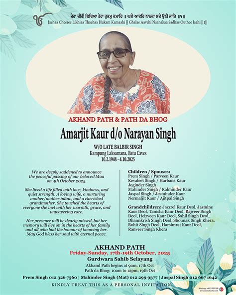 Amarjit Kaur 1948 2025 Kampung Laksamana Batu Caves