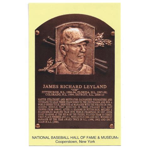 Jim Leyland Baseball Hall Of Fame Plaque Postcard