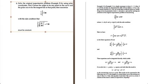 Solved Solve The Original Isoperimetric Problem Example 2 By Using Polar Coordinates Hint