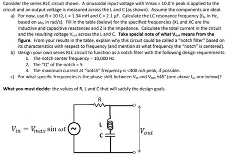 solved consider the series rlc circuit shown a sinusoidal